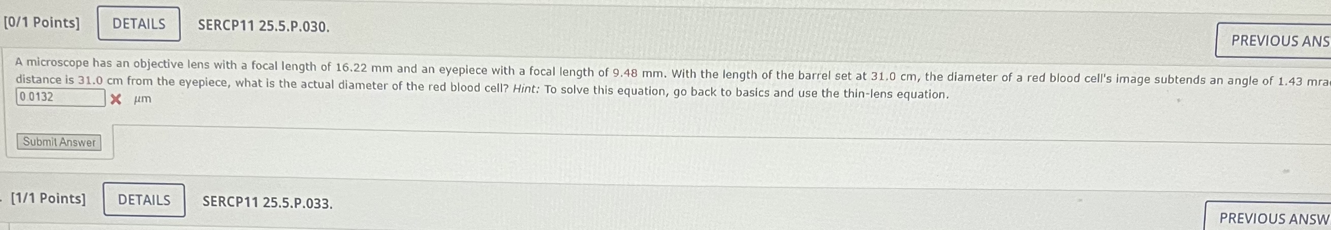 Solved A microscope has an objective lens with a focal | Chegg.com