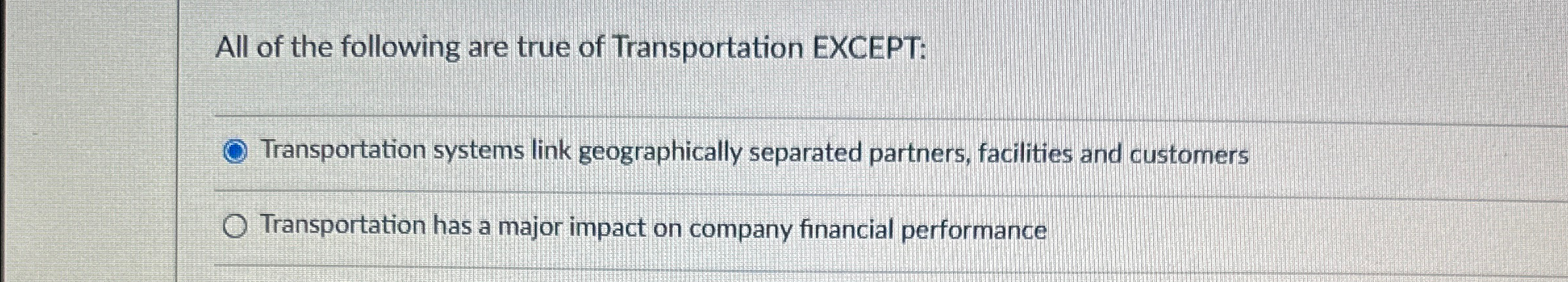 Solved All of the following are true of Transportation | Chegg.com