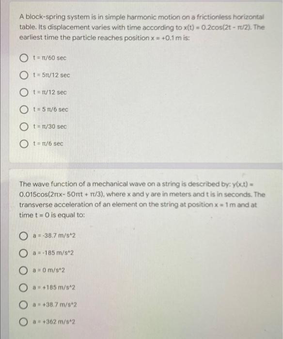 Solved A block-spring system is in simple harmonic motion on | Chegg.com