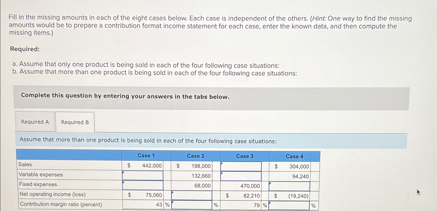 Solved Fill in the missing amounts in each of the eight | Chegg.com