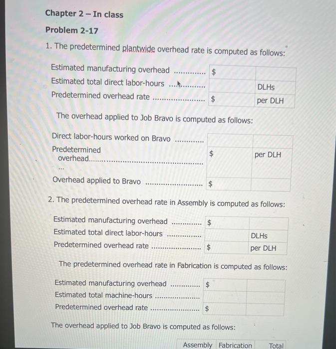 Solved PROBLEM 2-17 Plantwide and Departmental Predetermined | Chegg.com