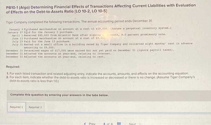 Solved PB10-1 (Algo) Determining Financial Effects of | Chegg.com Solved PB10-1 (Algo) Determining Financial Effects of | Chegg.com