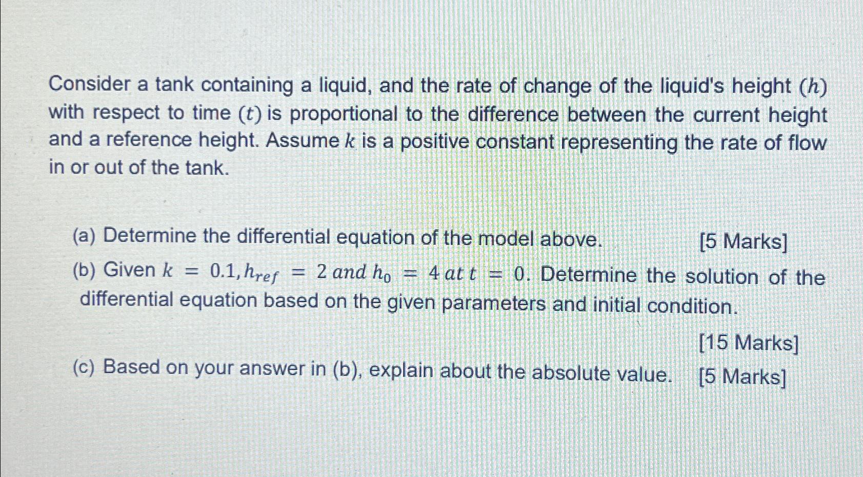 Solved Consider a tank containing a liquid, and the rate of | Chegg.com