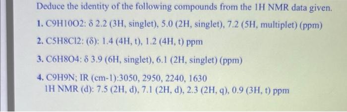 Solved Deduce the identity of the following compounds from | Chegg.com