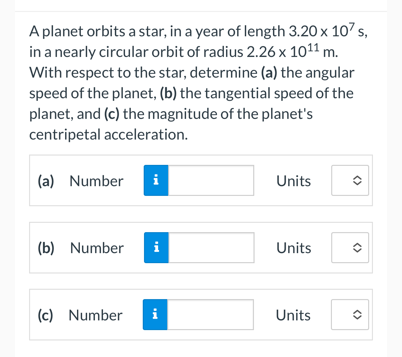 Solved A planet orbits a star, in a year of length | Chegg.com