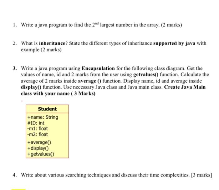 Solved 1. Write a java program to find the 2nd largest | Chegg.com