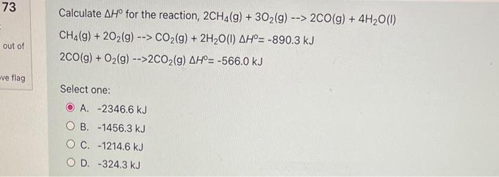 Solved Calculate ΔH∘ for the reaction, 2CH4( g)+3O2( | Chegg.com