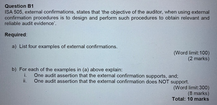 Solved Question B1 ISA 505, external confirmations, states | Chegg.com