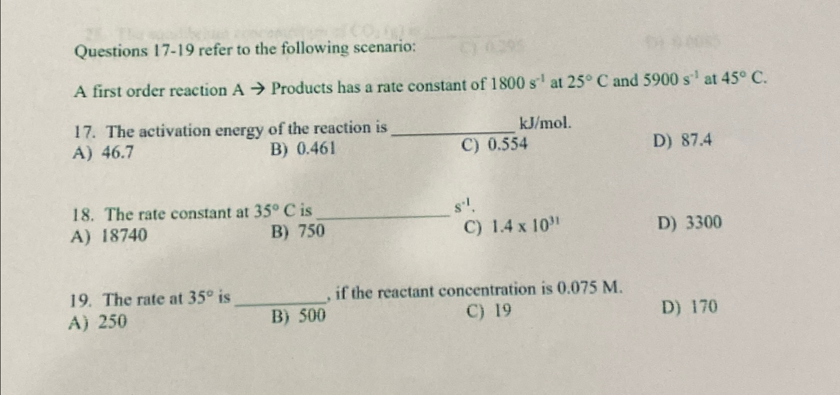 Solved Questions 17-19 ﻿refer to the following scenario:A | Chegg.com