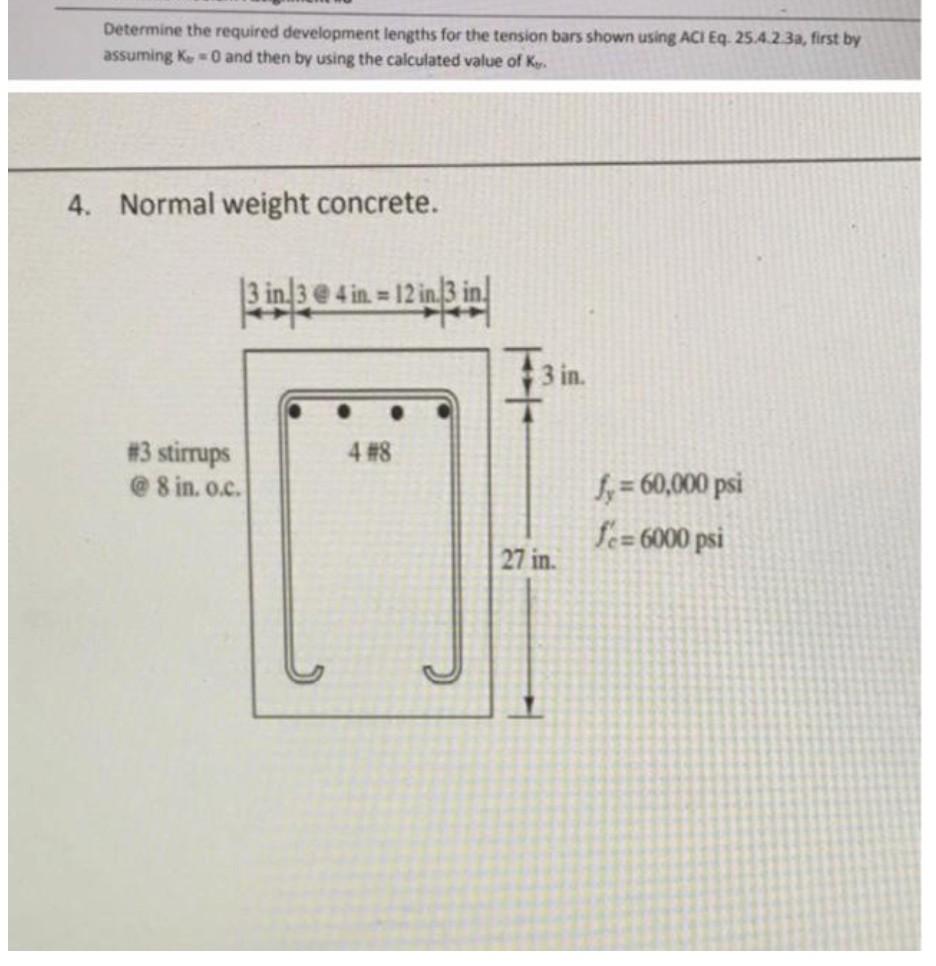 Solved Determine the required development lengths for the | Chegg.com