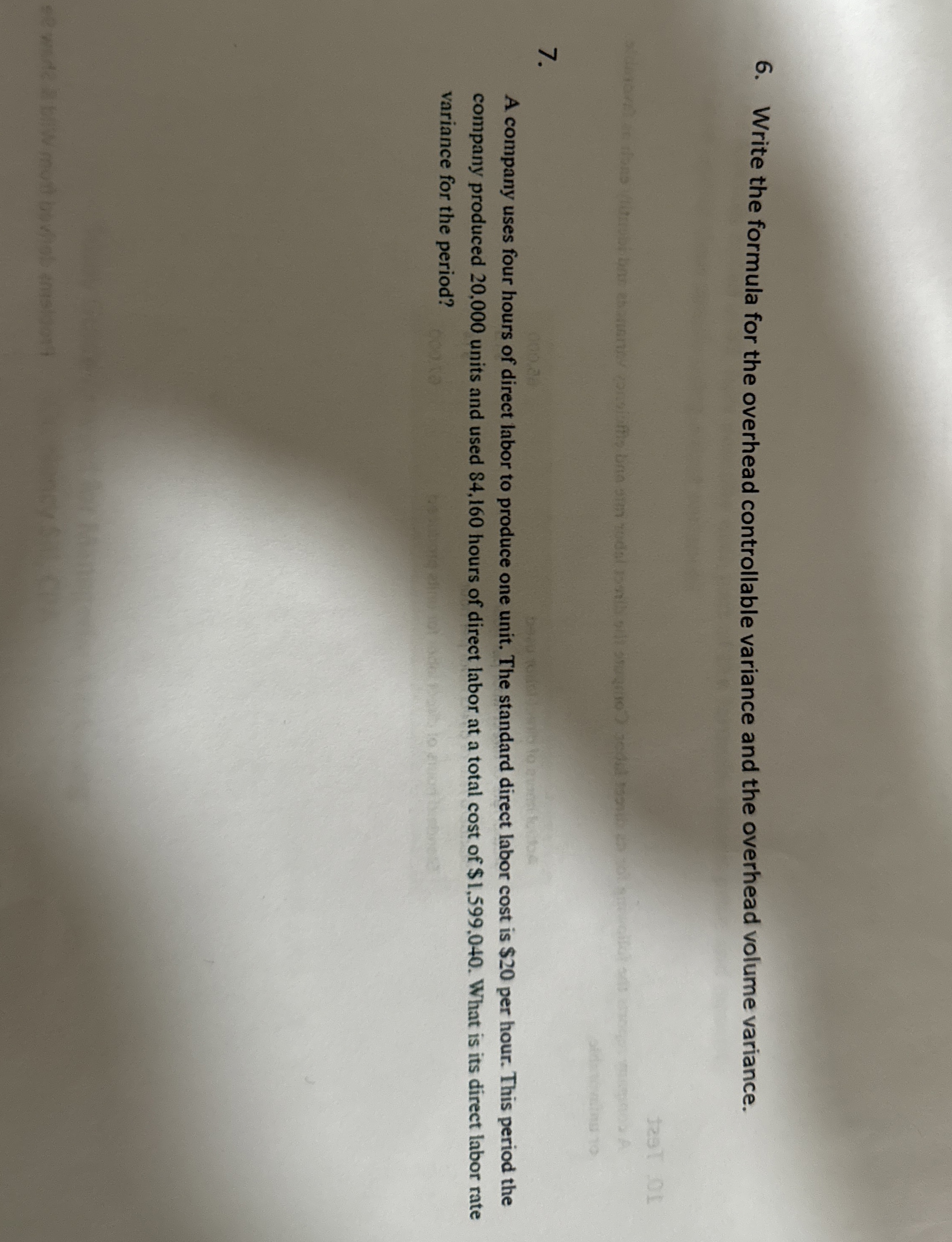 Solved Write the formula for the overhead controllable | Chegg.com