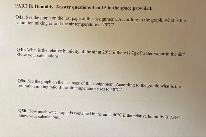 Solved PART B: Humidity. Answer questions 4 and 5 in the | Chegg.com