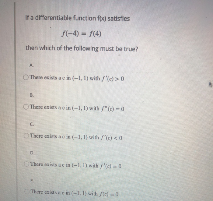 Solved If a differentiable function f(x) satisfies f(-4) = | Chegg.com