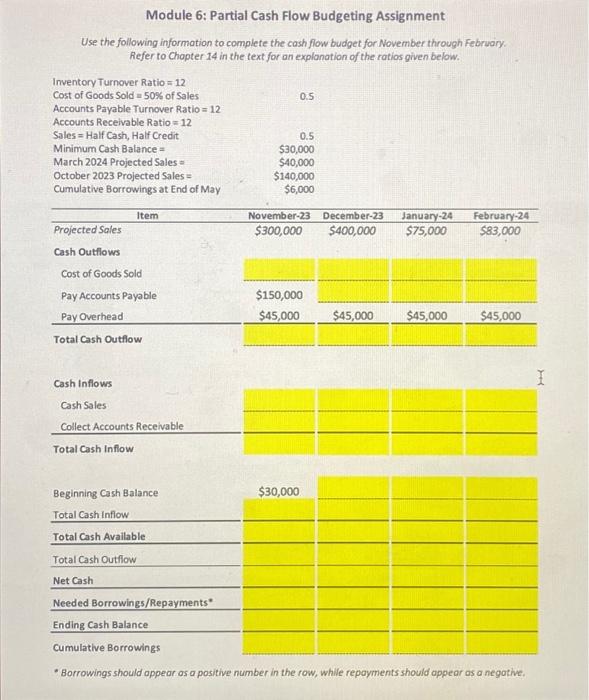 Solved Module 6: Partial Cash Flow Budgeting Assignment Use | Chegg.com