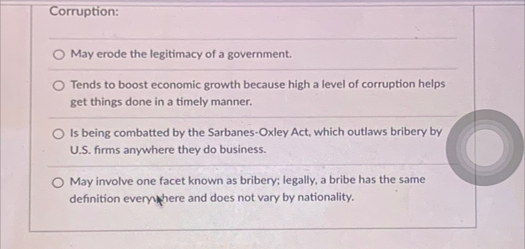 Solved Corruption:May erode the legitimacy of a | Chegg.com