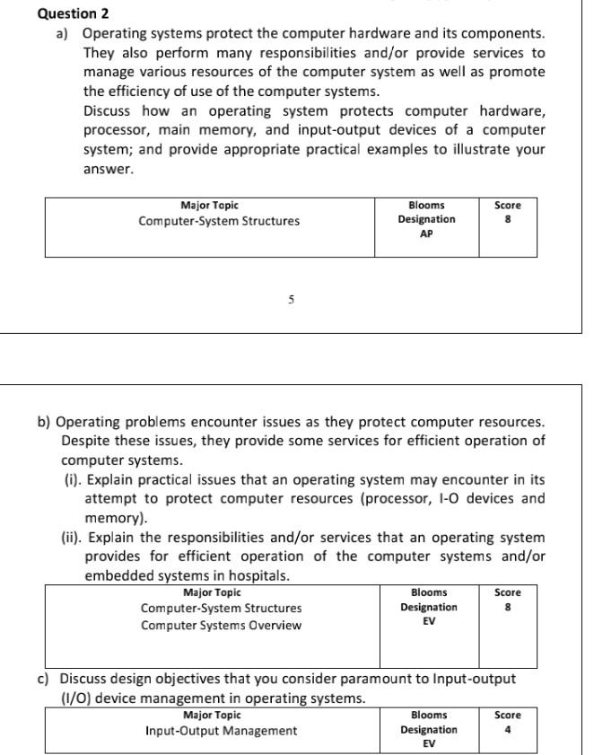 Solved Question 2 a) Operating systems protect the computer | Chegg.com
