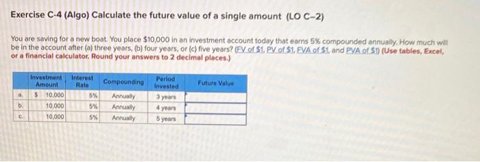 Solved Exercise C-4 (Algo) Calculate the future value of a | Chegg.com