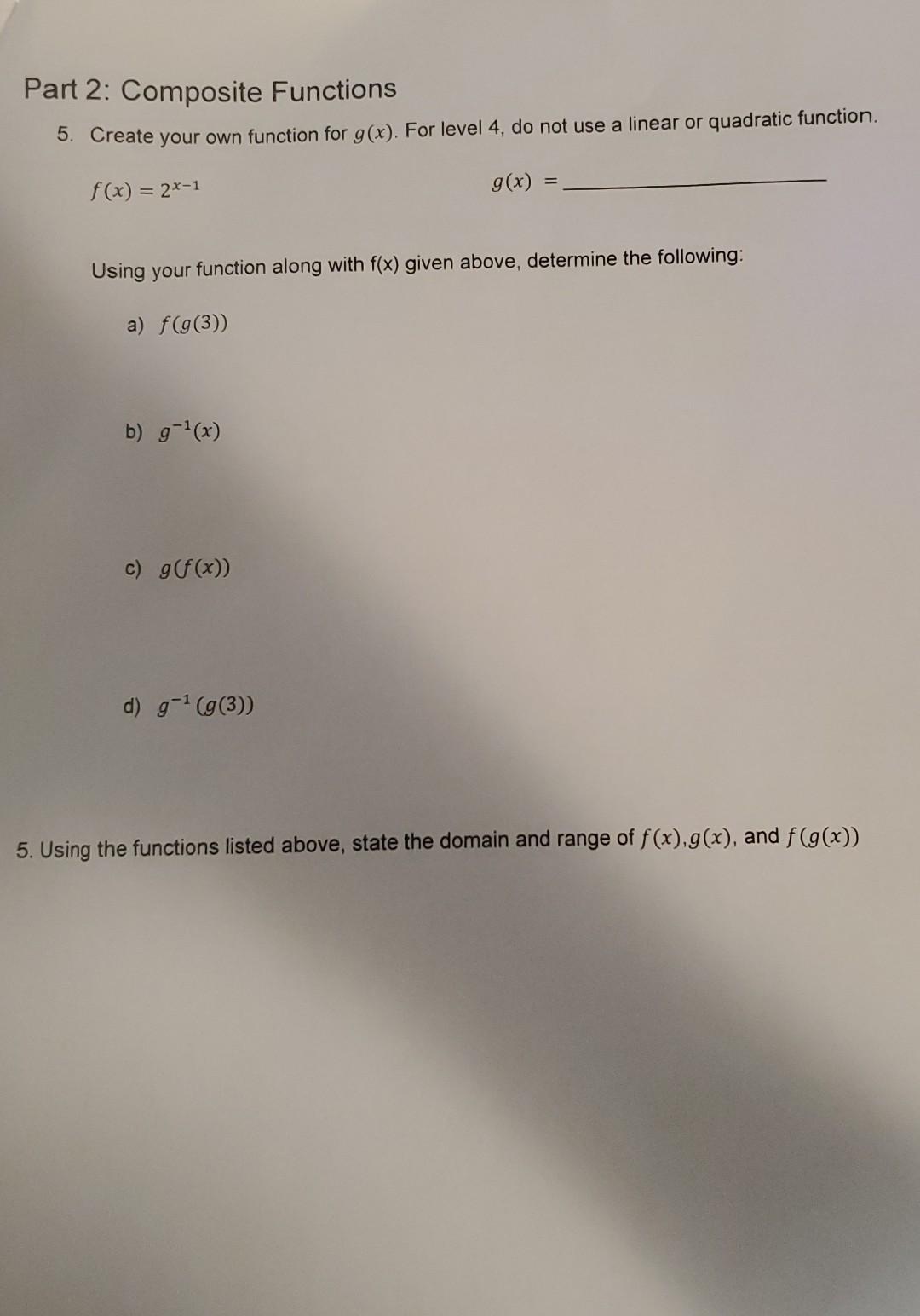 Solved Part 2: Composite Functions 5. Create your own | Chegg.com