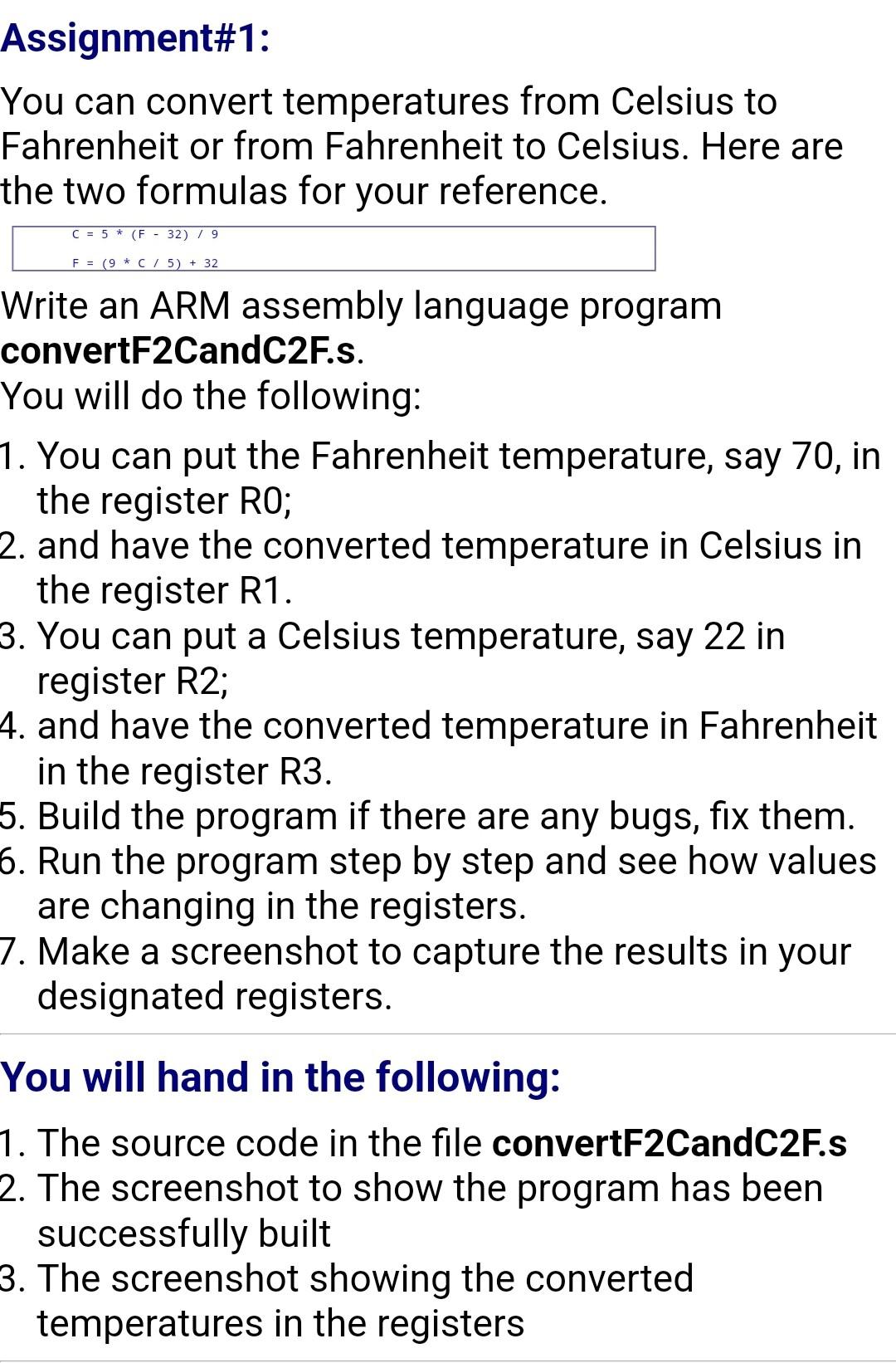 Solved Assignment#1: You can convert temperatures from | Chegg.com