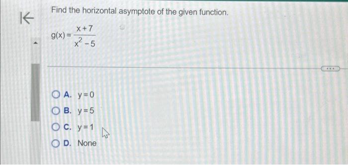 Solved Find the horizontal asymptote of the given function. | Chegg.com