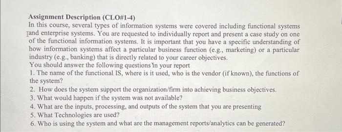 Solved Assignment Description (CLO\#1-4) In this course, | Chegg.com