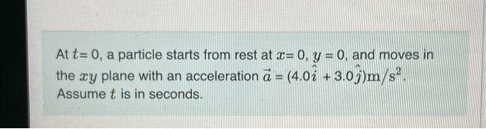 Solved At t=0, a particle starts from rest at x=0,y=0, and | Chegg.com