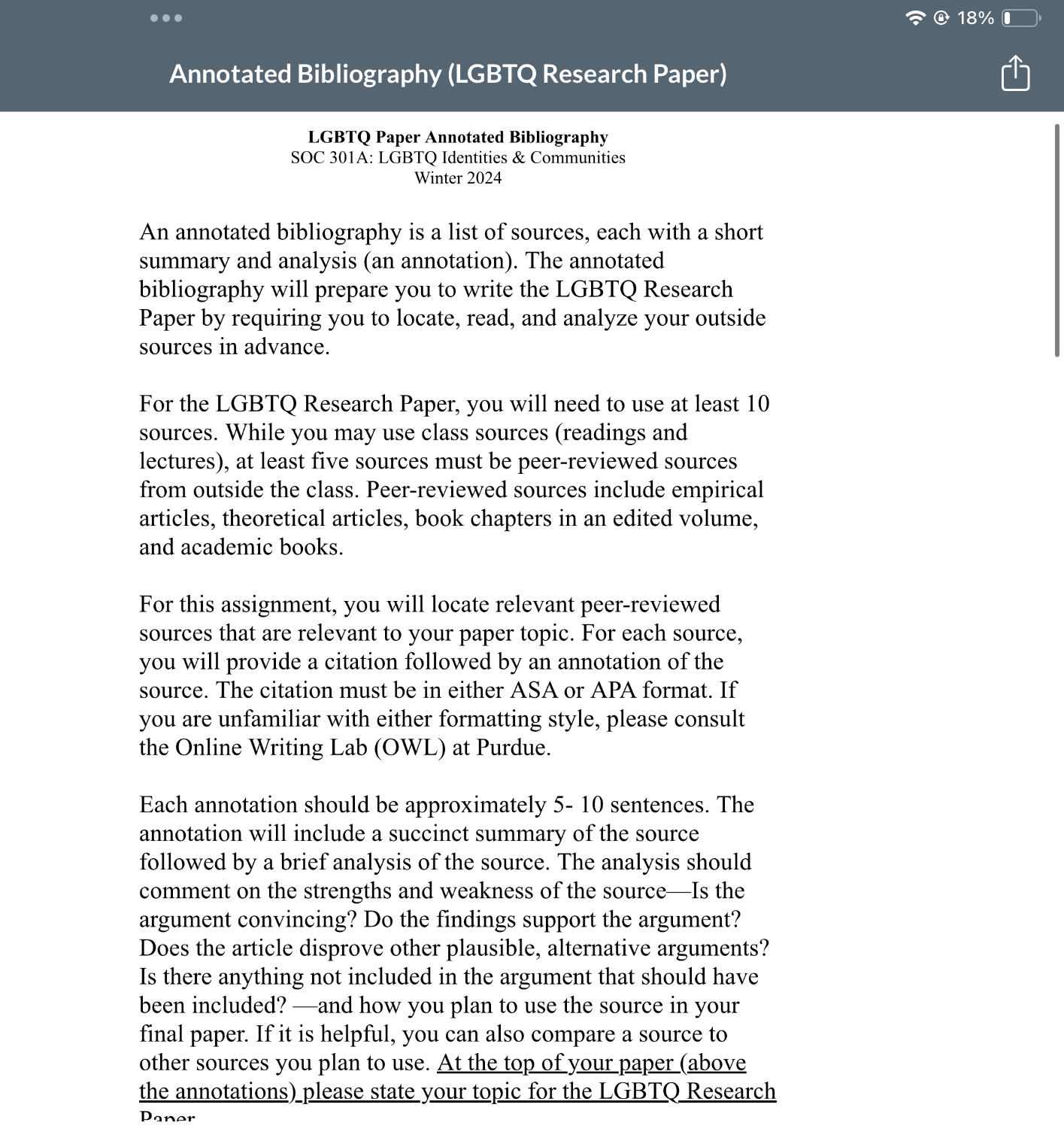 Solved Annotated Bibliography (LGBTQ Research Paper)LGBTQ | Chegg.com