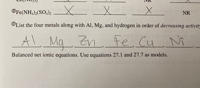 Solved 2102 VR Fe(NH4)2(SO4)2 NR List the four metals along | Chegg.com