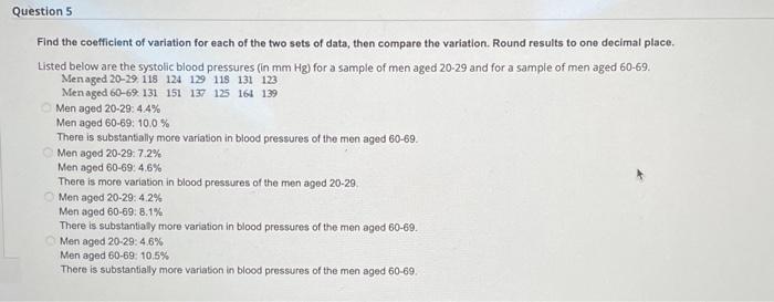 Solved Find the coefficient of variation for each of the two | Chegg.com