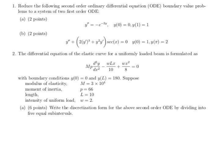 Solved 1. Reduce the following second order ordinary | Chegg.com