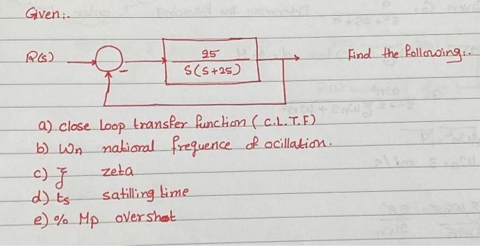 Solved Find The Following A Close Loop Transfer Function 8602