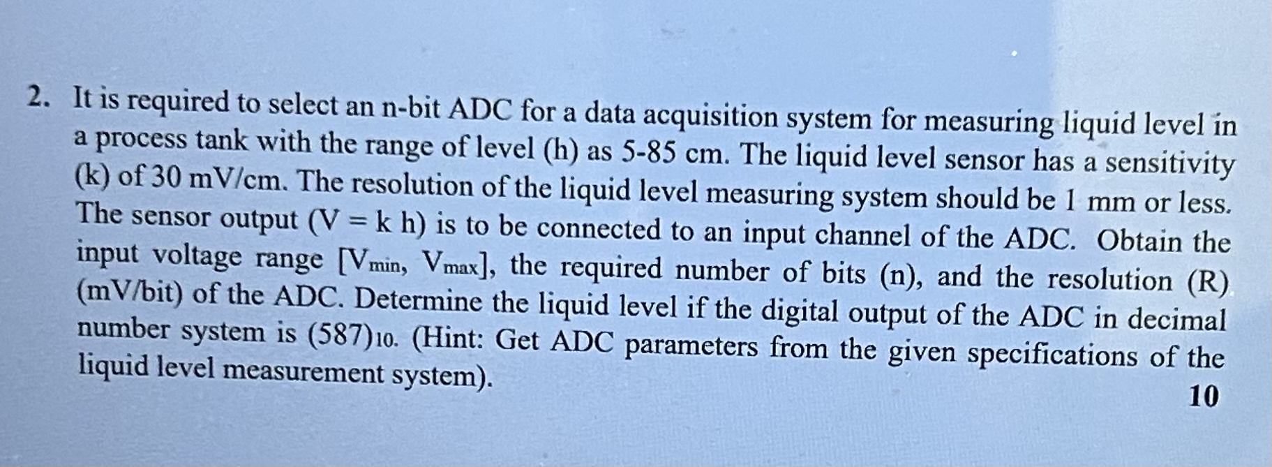 Solved It is required to select an n-bit ADC for a data | Chegg.com