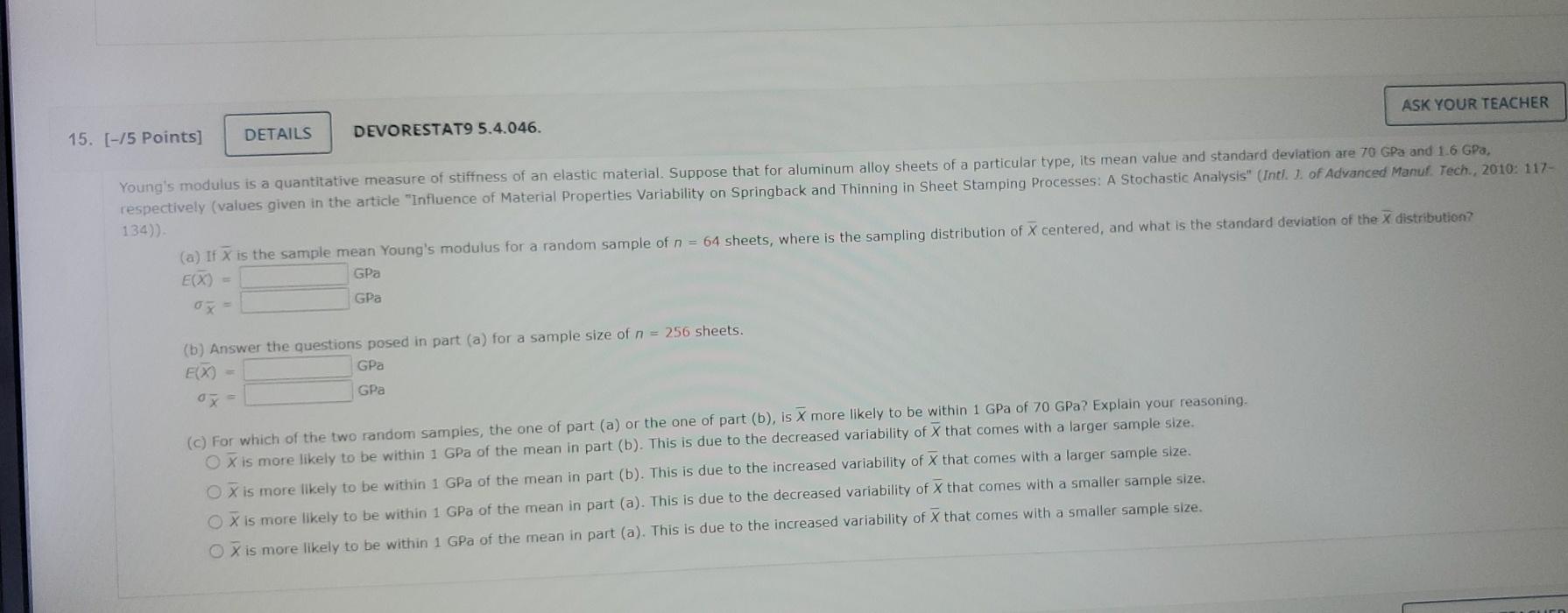 Solved ASK YOUR TEACHER 15. [-15 Points] DETAILS DEVORESTAT9 | Chegg.com