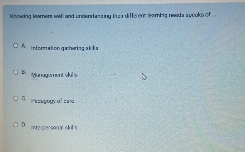 Solved Knowing learners well and understanding their | Chegg.com