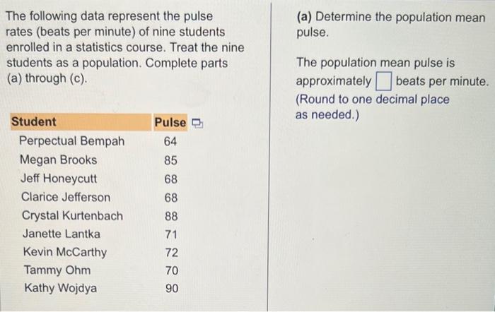 Solved The following data represent the pulse (a) Determine | Chegg.com