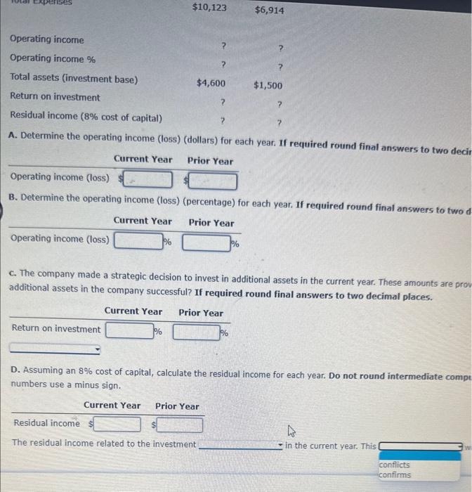 Solved A. Determine the operating income (loss) (dollars) | Chegg.com