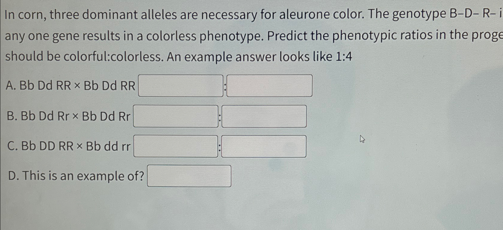 In corn, three dominant alleles are necessary for | Chegg.com