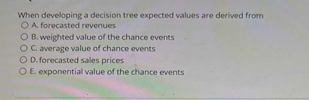 Solved When developing a decision tree expected values are | Chegg.com