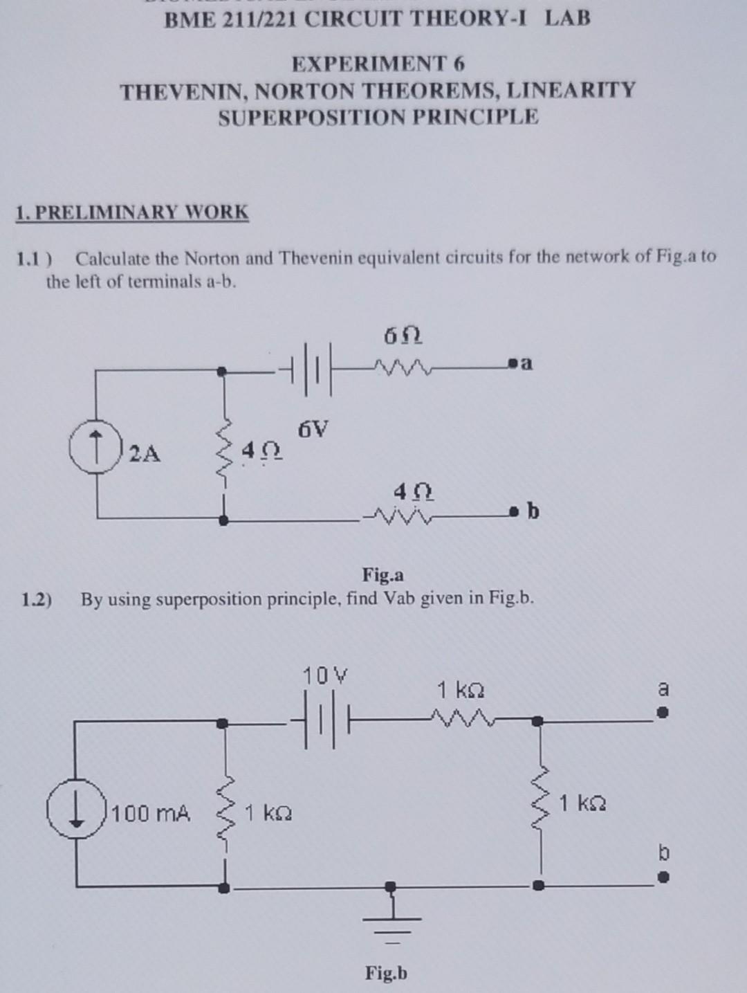 Solved BME 211/221 CIRCUIT THEORY-I LAB EXPERIMENT 6 | Chegg.com