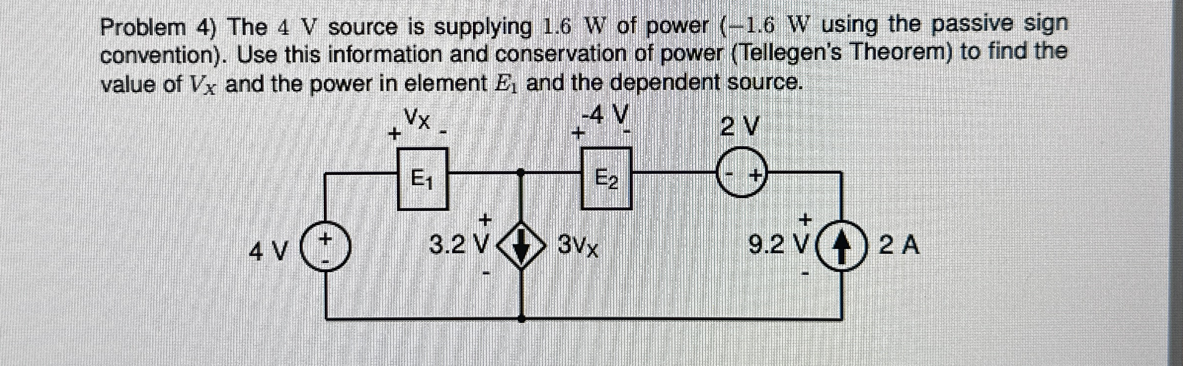 Solved Problem 4) ﻿The 4 ﻿V source is supplying 1.6 ﻿W of | Chegg.com