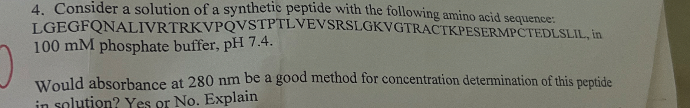 Solved Consider a solution of a synthetic peptide with the | Chegg.com