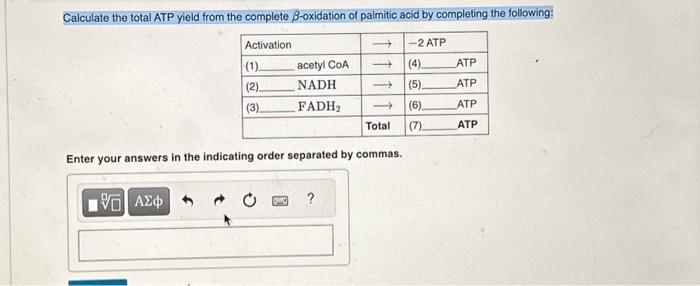 Calculate the total ATP yield from the complete | Chegg.com
