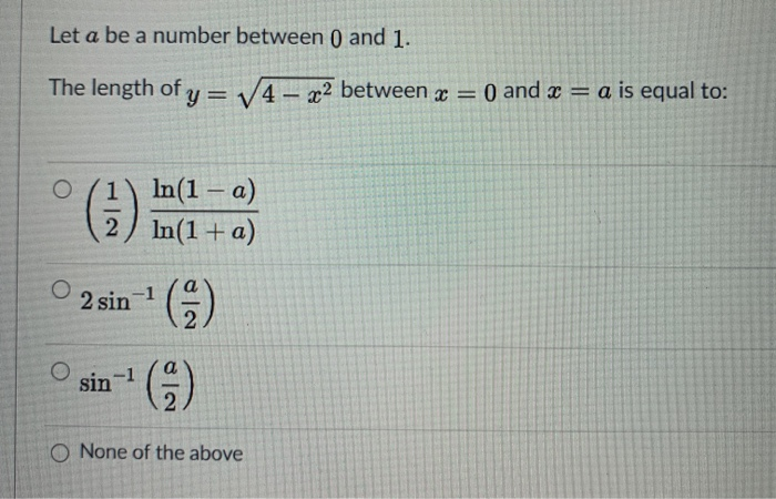 Solved Let a be a number between 0 and 1. The length of y= | Chegg.com