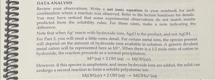 Solved DATA ANALYSIS Review your observations. Write a net | Chegg.com