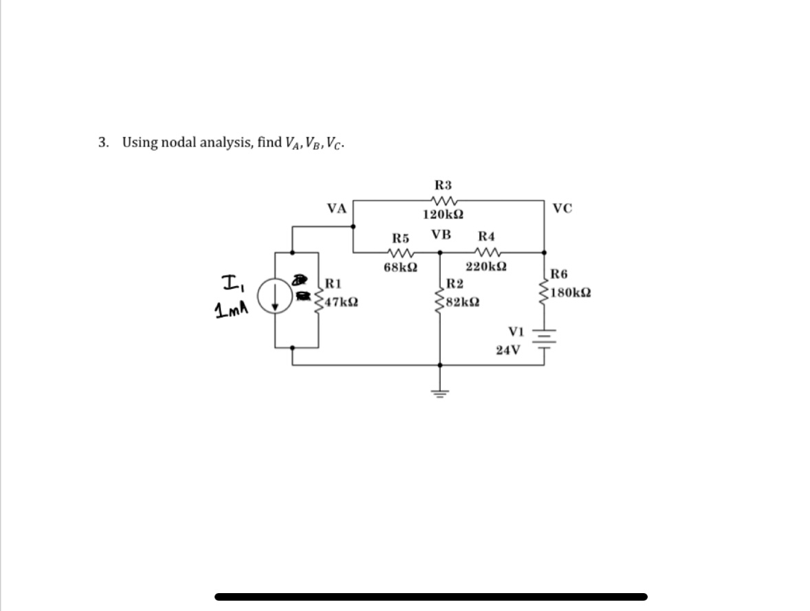 Solved Using nodal analysis, find VA,VB,VC.longrightarrow | Chegg.com