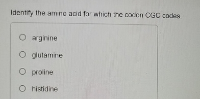 Solved Identify the amino acid for which the codon CGC | Chegg.com