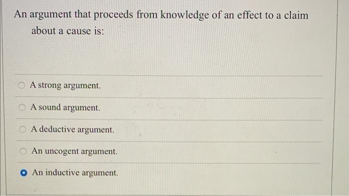 An argument that proceeds from knowledge of an effect | Chegg.com