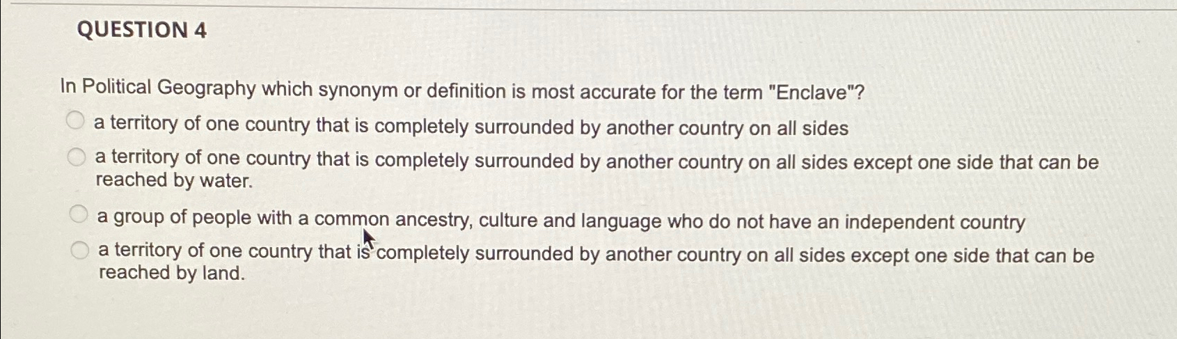 Solved QUESTION 4In Political Geography which synonym or | Chegg.com
