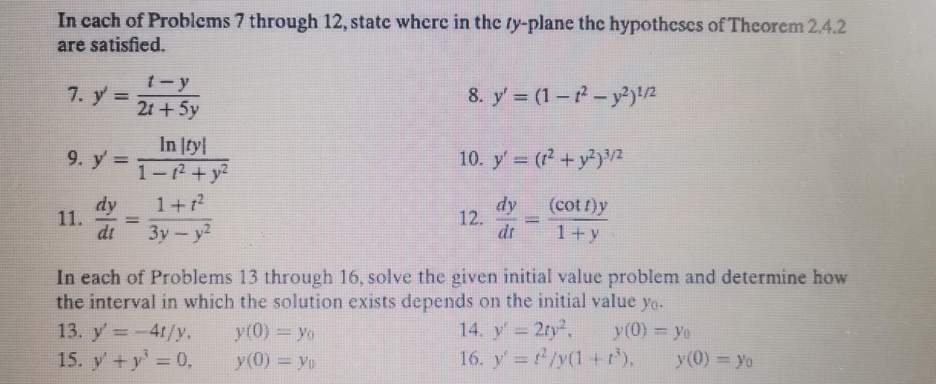 In each of Problems 7 through 12, state where in the | Chegg.com
