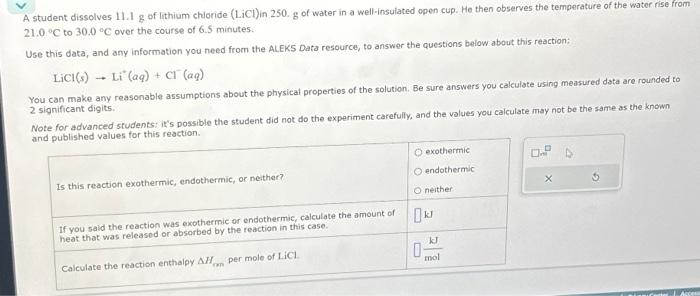 Solved A student dissolves 11.1 g of lithium chloride ( LiCl | Chegg.com